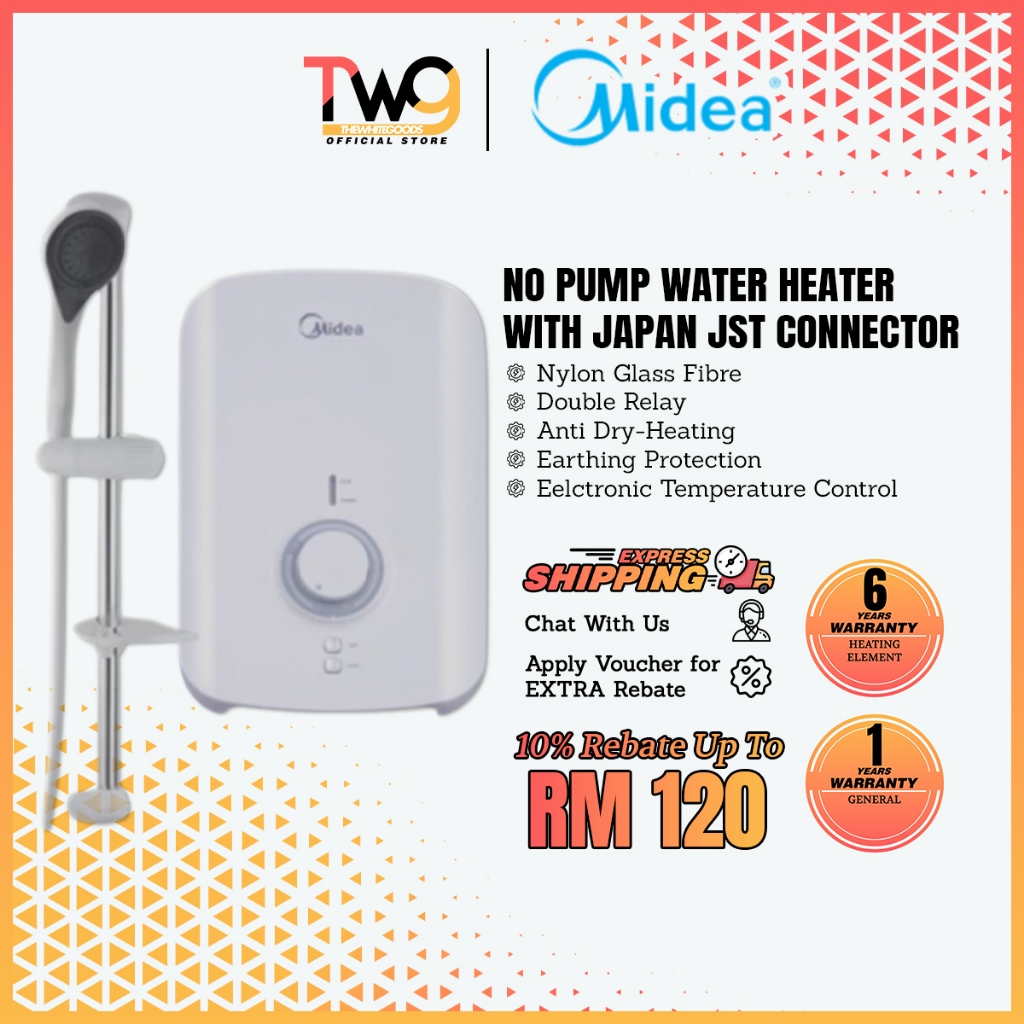 MIDEA NON-PUMP WATER HEATER WITH JAPAN JST CONNECTOR | MWH-EC38W2-WT ...