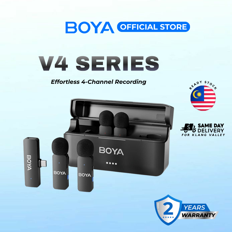 BOYA BY-V4/V4D/V4U 4-Channel Lavalier Lapel Wireless Microphone for iP/USB-C/Tablet/Laptop ...