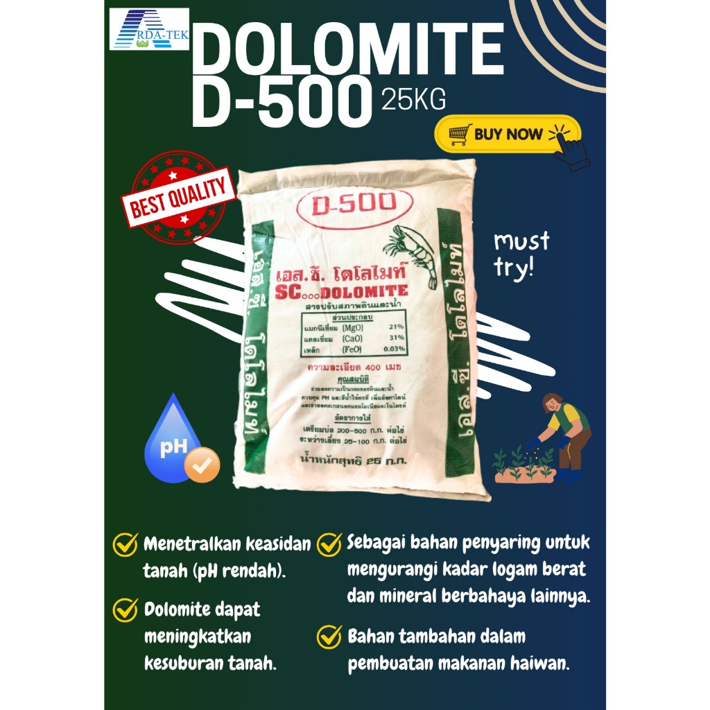 DOLOMITE D-500 X 25KG / MENETRALKAN KEASIDAN TANAH / MENINGKATKAN ...