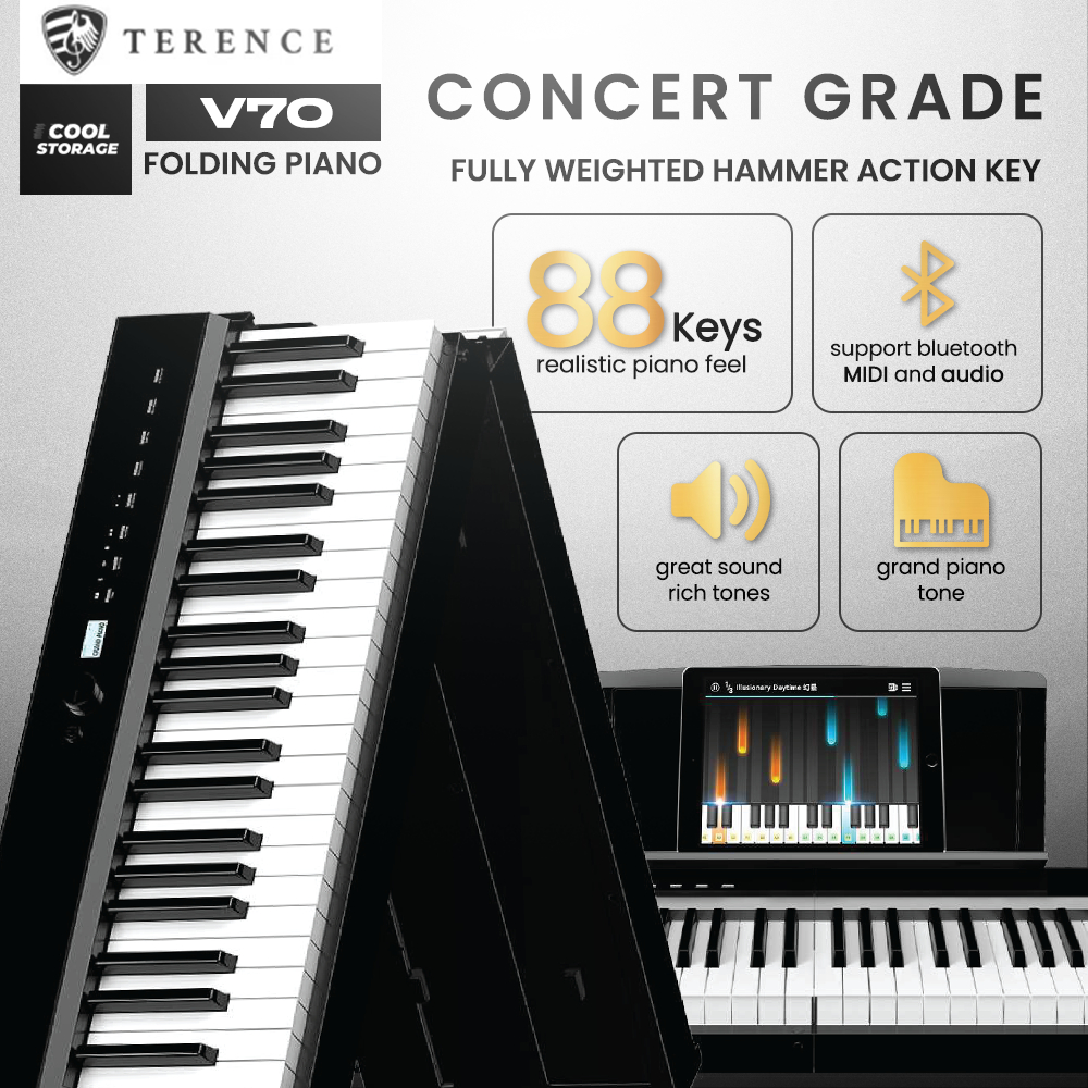 Terence V70 Foldable Hammer Action Weighted Digital Piano | Shopee Malaysia