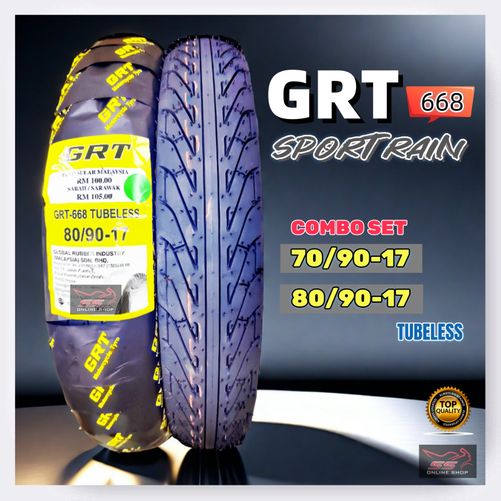 GRT MOTORCYCLE TAYAR TIRES GRT-668 SPORT RAIN TUBELESS COMBO SET 70/90 ...
