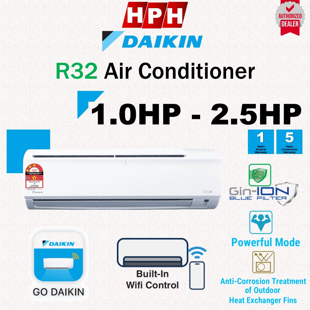 (Self Collect/Delivery) DAIKIN R32 Non Inverter Air Conditioner (1.0hp/1.5hp/2.0hp/2.5hp) FTV-P ...