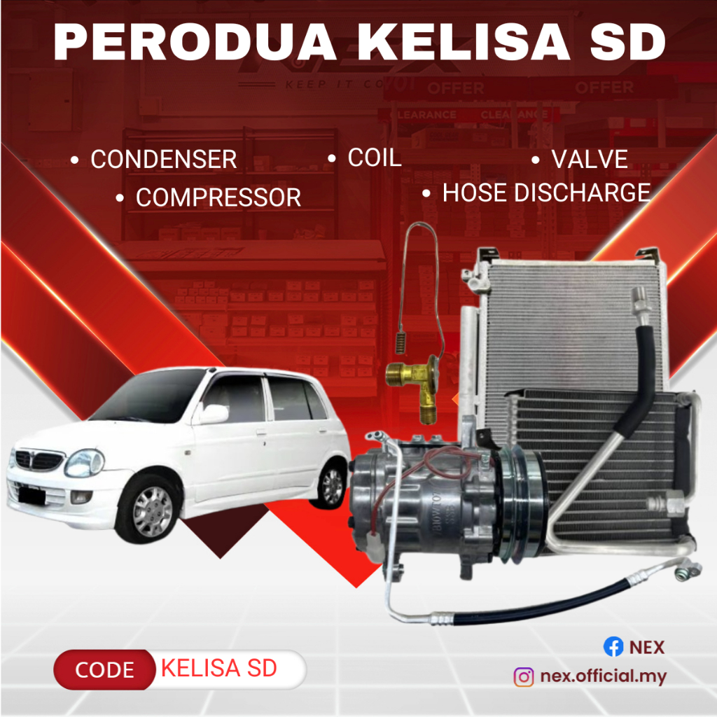 PERODUA KELISA SD/SANDEN CAR AIRCOND SET (COMPRESSOR & CONDENSER & COIL ...