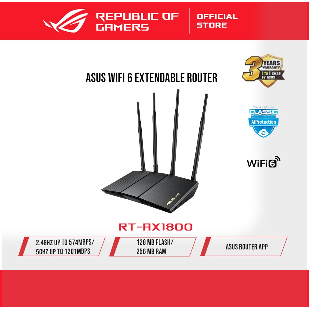 ASUS RT-AX1800HP Dual Band WiFi 6 Extendable Router, Subscription-free ...