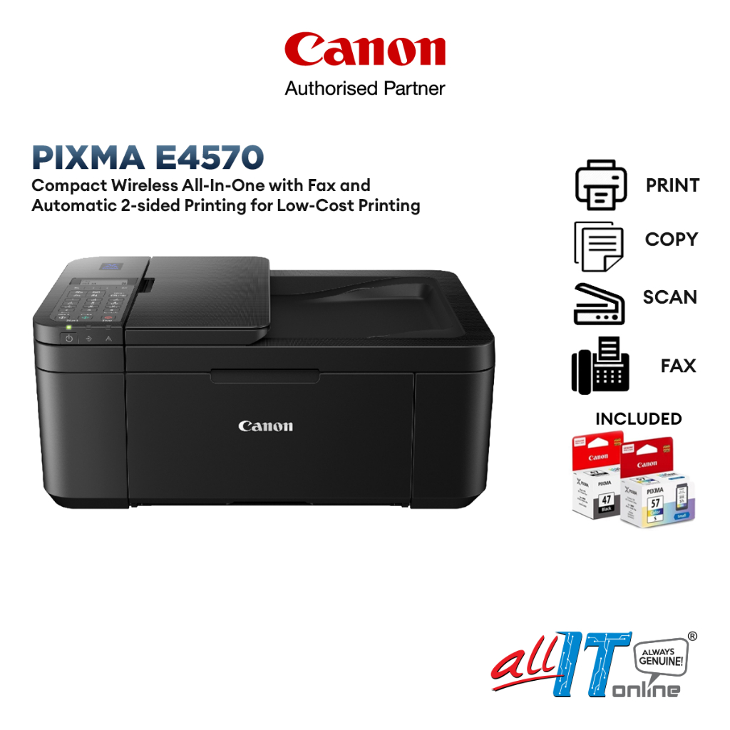 Canon PIXMA E4570 Compact Wireless All-In-One with Fax Printer (USB/ Wi ...