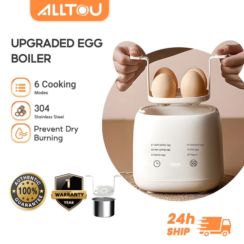ALLTOU Egg Boiler Multi-Functional Egg Cooker for Breakfast Telur Maker Half Boiled Egg Maker ...