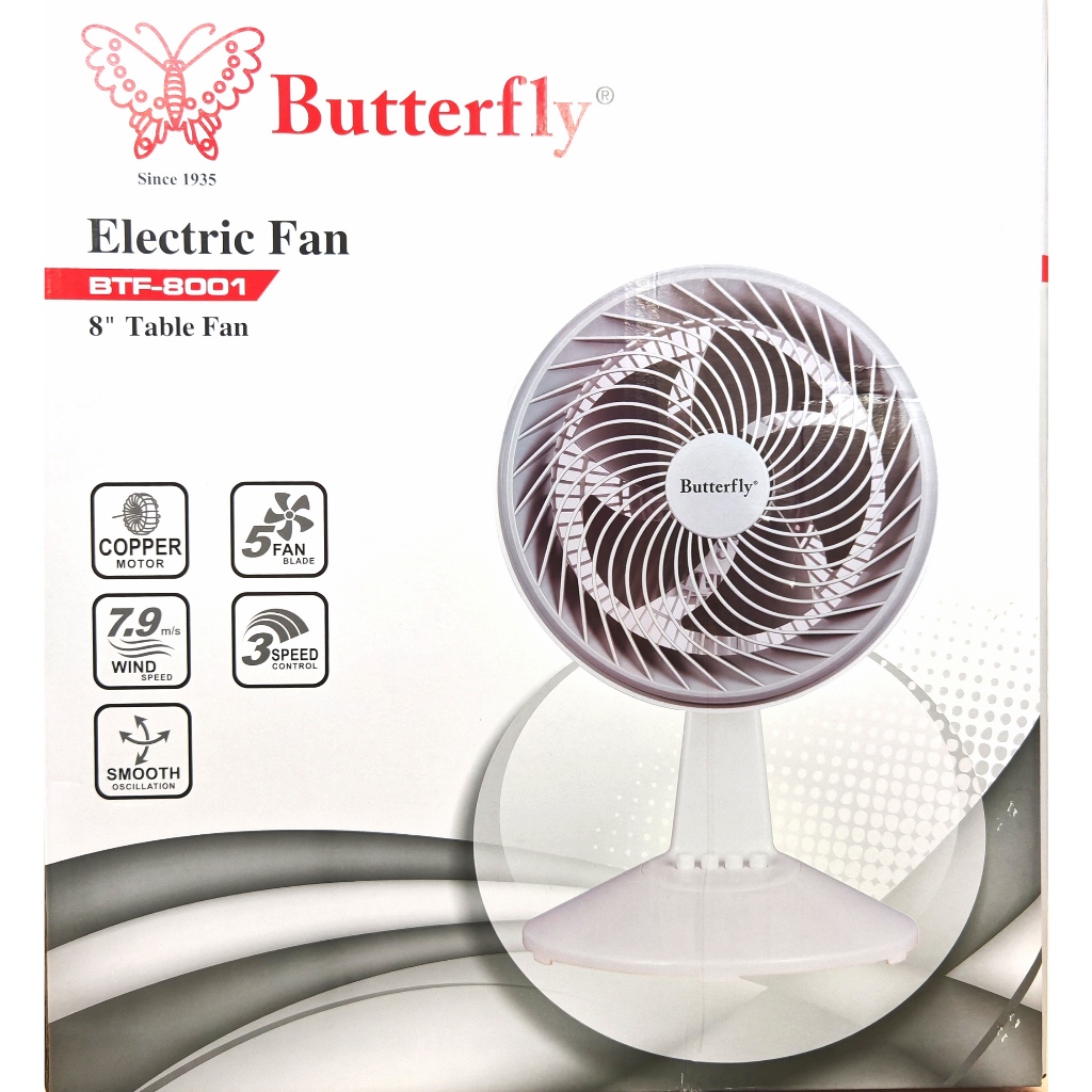 Butterfly 8" Electric Table Fan 90w Super Big Wind 5 Blades | Shopee ...