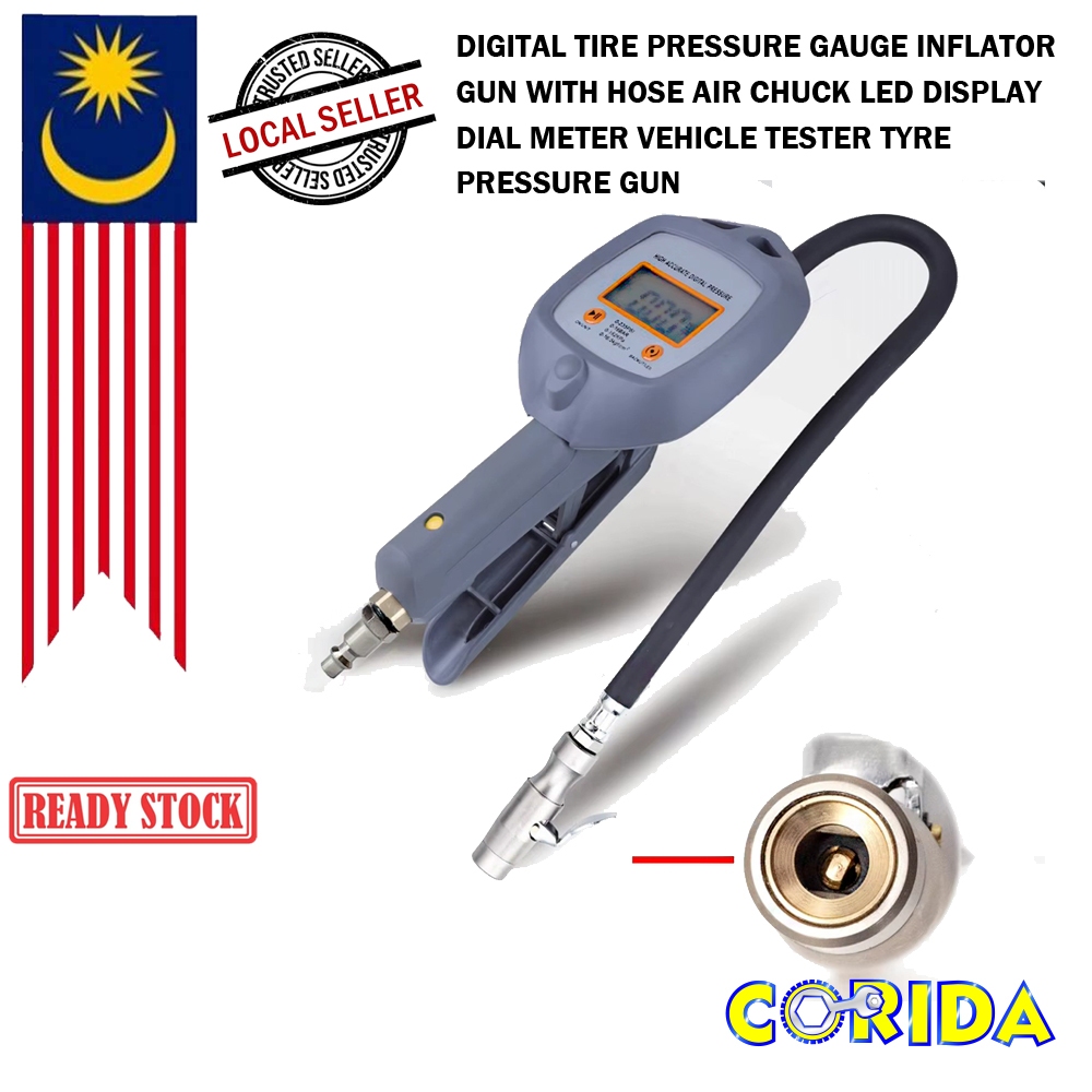Digital Tire Pressure Gauge Inflator Gun With Hose Air Chuck LED ...