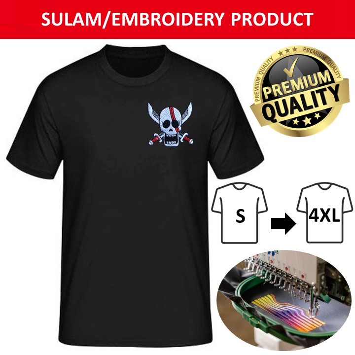 EMBROIDERY SULAM SHANKS LOGO ANIME ONEPIECE ROUNDNECK BLACK COTTON T ...