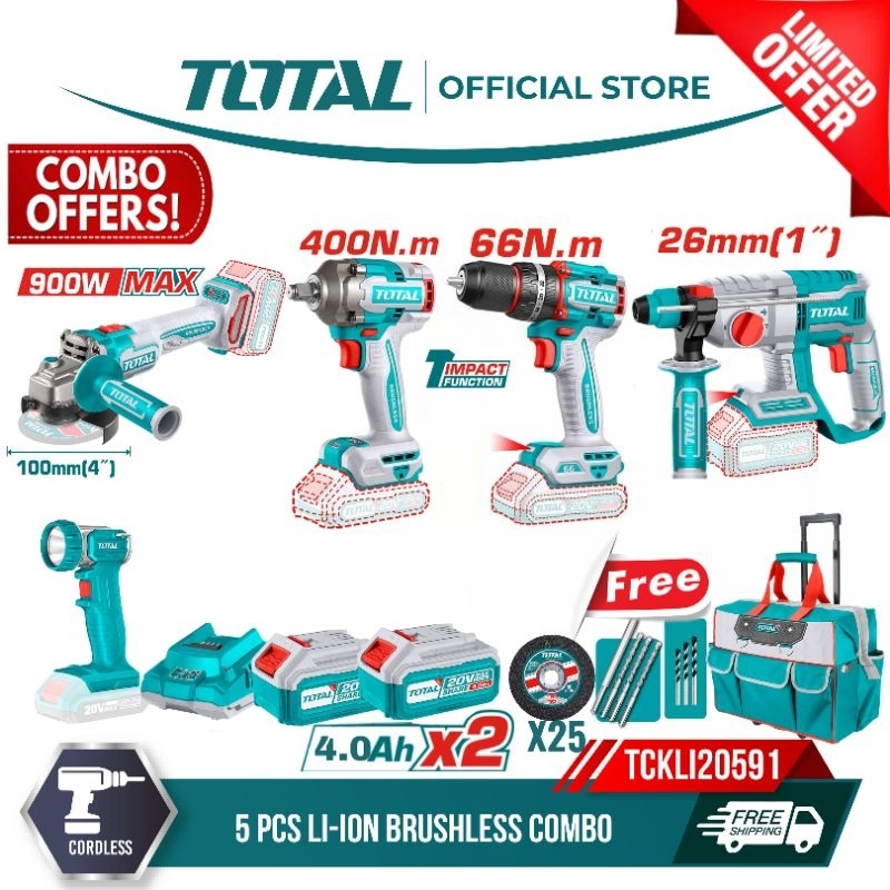 Total Exclusive 5 pcs Cordless Combo Set ( P20s / 20V ) TCKLI20591 ...