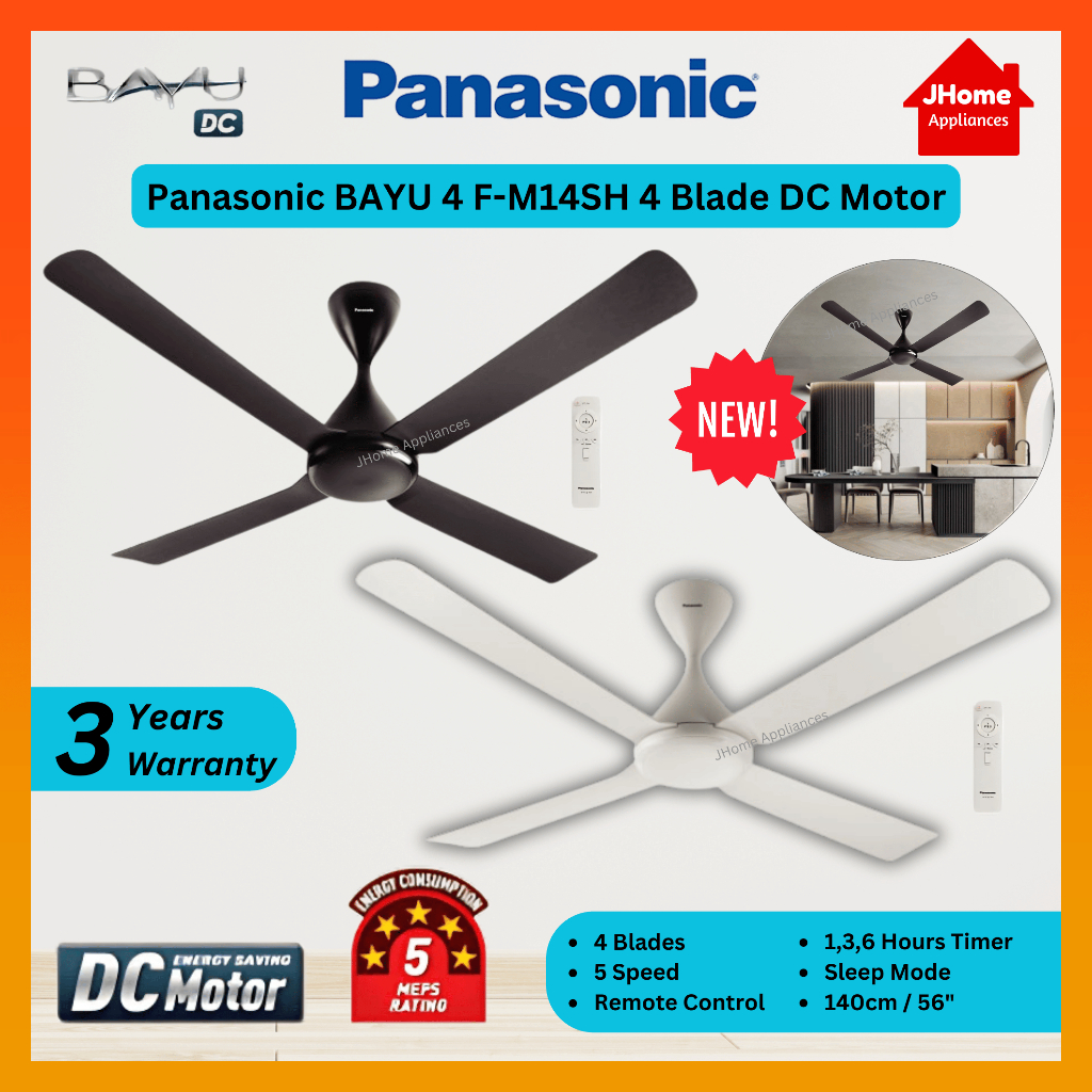 PANASONIC BAYU 4 FM14SH 4 BLADE REMOTE CONTROL CEILING FAN 56" 140CM DC ...