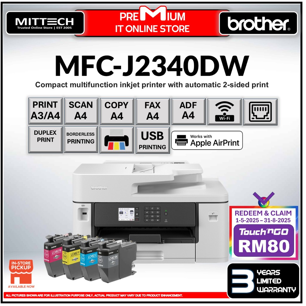 Brother Colour Inkjet Printer A3 A4 4in1 Wireless MFC-J2340DW | Print ...