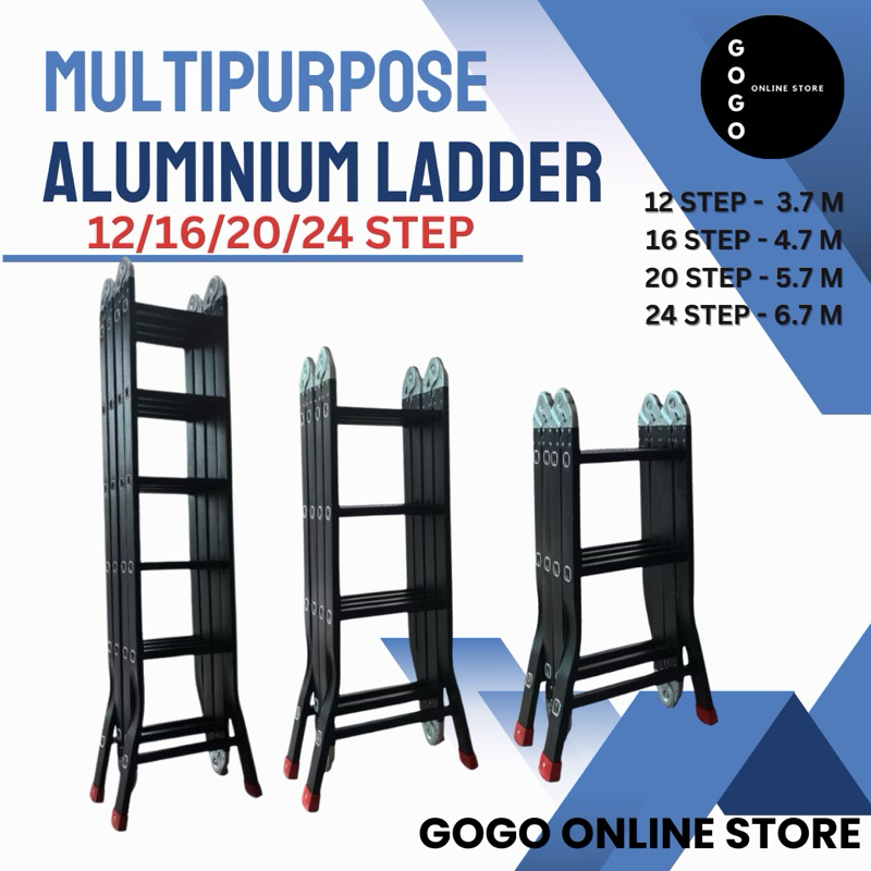 MULTIPURPOSE ALUMINIUM LADDER/TANGGA HEAVY DUTY 12/16/20/24 STEP Home ...