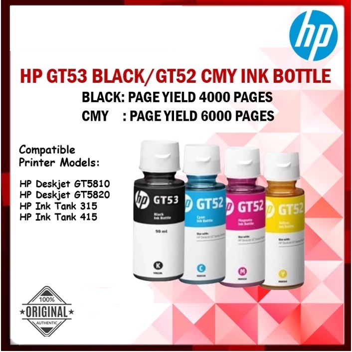 【𝐑𝐞𝐚𝐝𝐲 𝐒𝐭𝐨𝐜𝐤】HP Original GT53 Black + GT52 C/M/Y Set Of 4units Ink ...