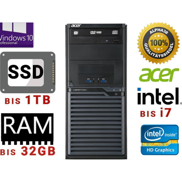 Acer Vertion MT Core I7 (4-7th Gen) + 20/22 Inch Wide Monitor ...