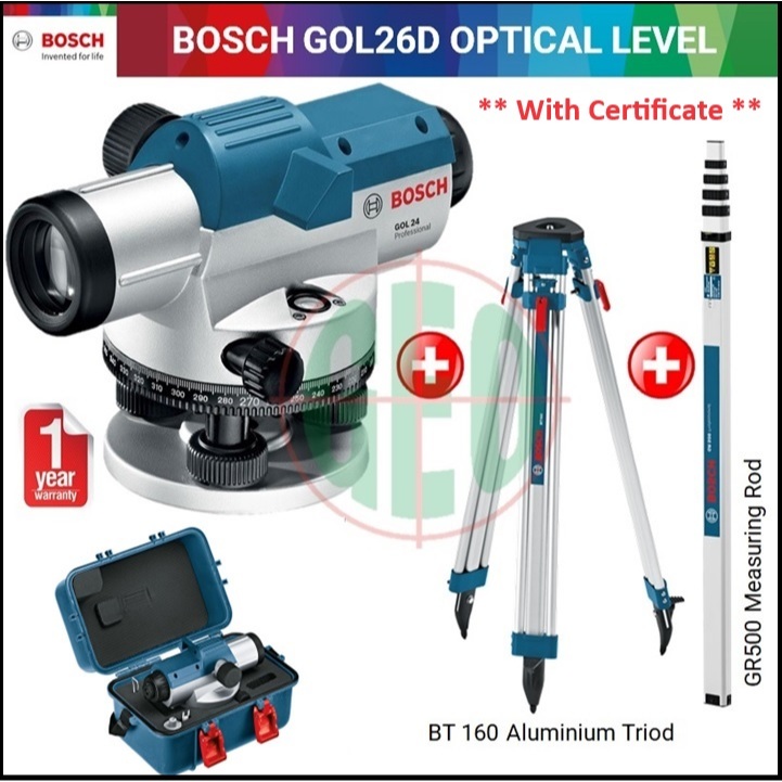 Bosch GOL26D / GOL32D Optical Dumpy Level With BT 160 Tripod And GR500 ...