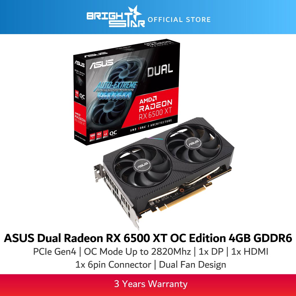 ASUS Dual Radeon RX 6500 XT OC Edition 4GB GDDR6 Graphics Card | Shopee Malaysia