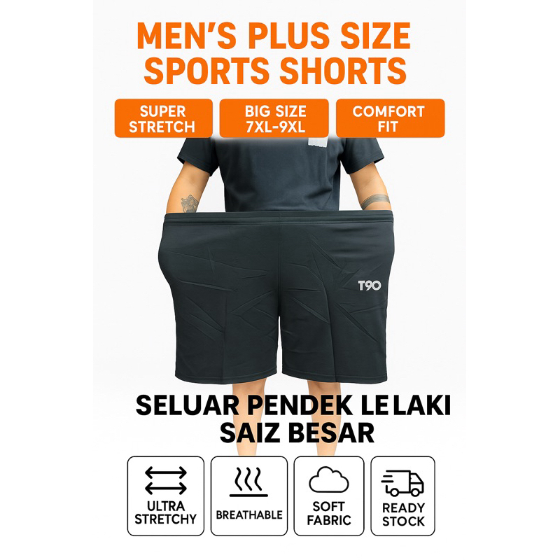T90 Men's Plus Size Sports Shorts | Big Size 7XL-9XL | Comfort Fit ...