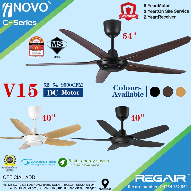 INOVO V15 40 54inch DC motor ceiling fan 5Blade 9000CFM 16 speed Remote ...