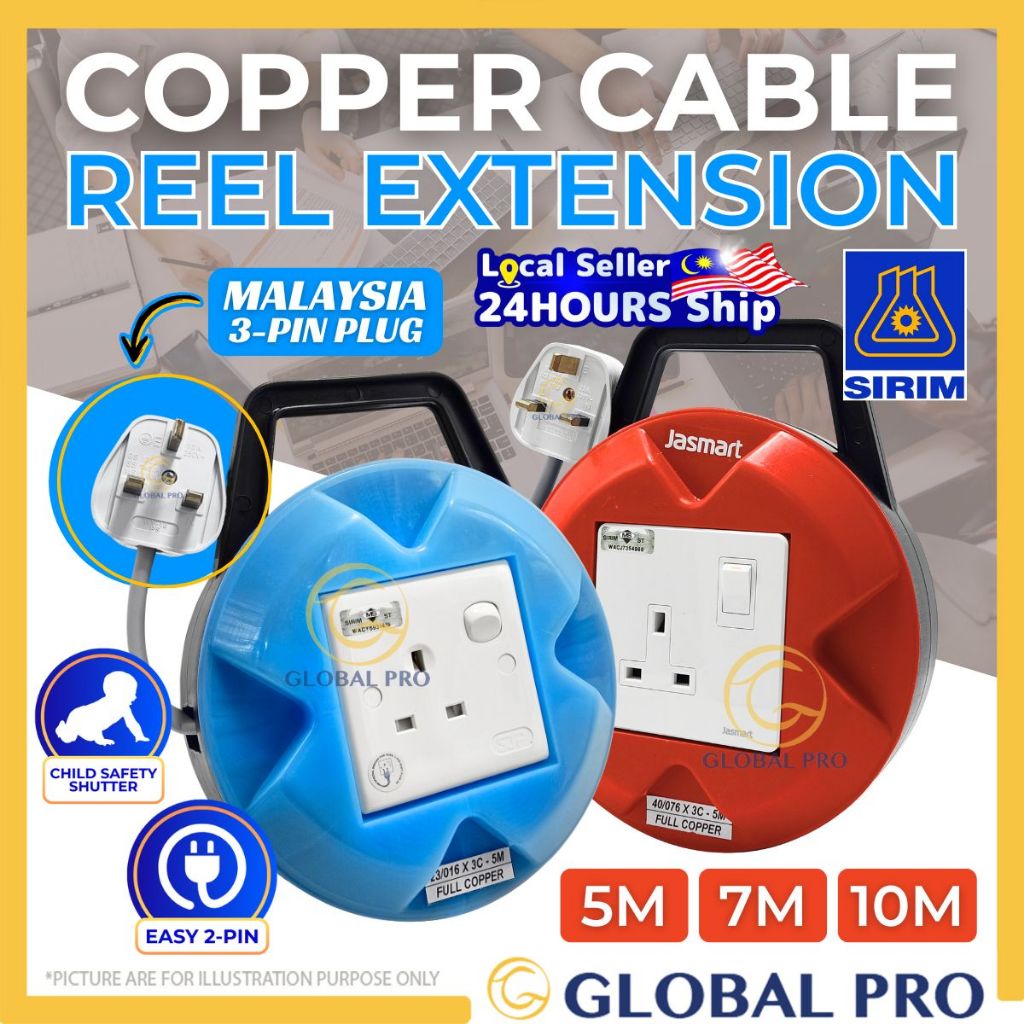 [SIRIM] Extension Plug Wayar Extension Plug 3 Pin Socket Cable Reel ...