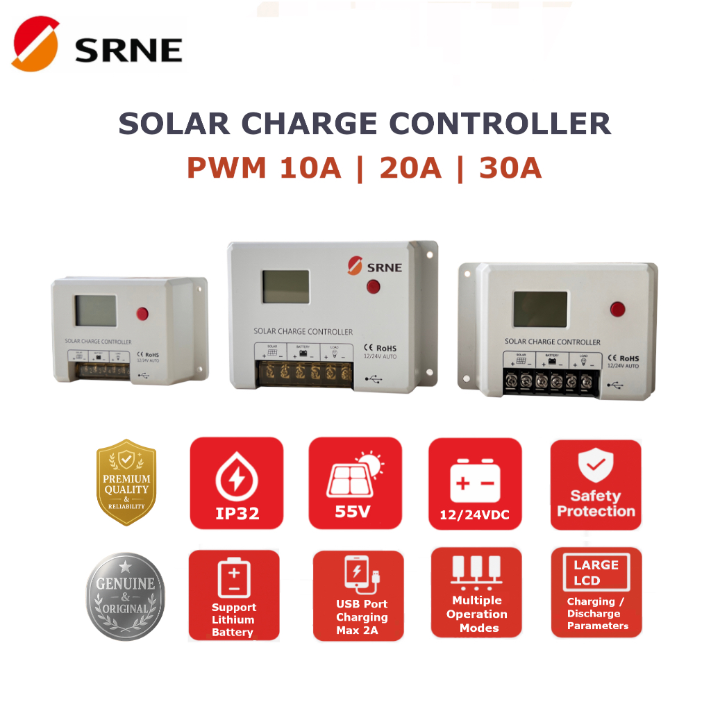 SRNE Solar Charge Controller 12V/24V 10A / 20A / 30A High Quality ...