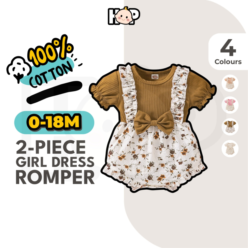 2-Piece Girl Dress Romper (0-18M) Short Sleeve Romper for Girl Jumpsuit ...