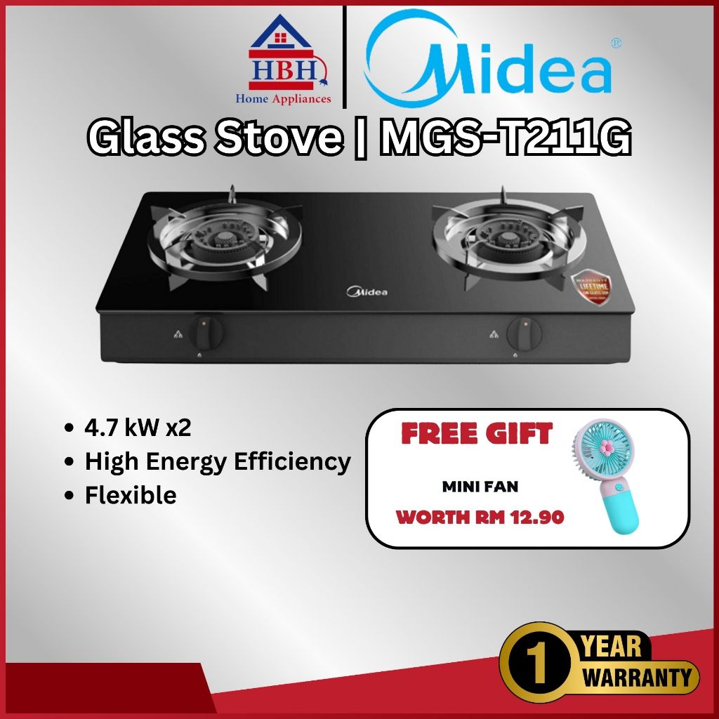 (FREEGIFT) Midea MGS-T211G | Dapur Gas Kaca Meja / Tabletop Glass Stove ...