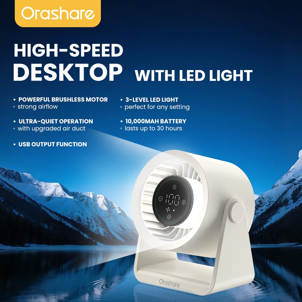 Orashare DF03L 10000mAh Rechargeable Desk Fan with LED Light ...
