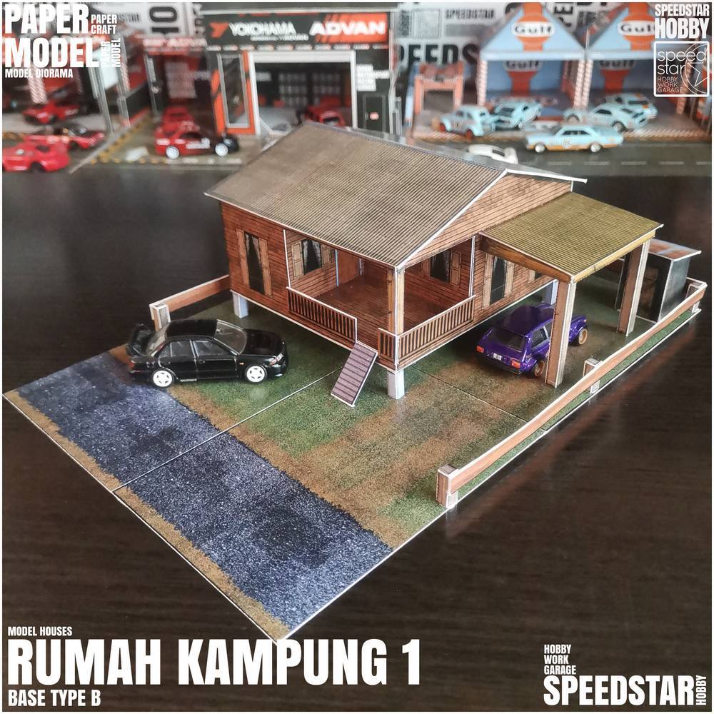 1:64 Rumah Kampung 1 Base Size: 27 x 19 cm - Diorama Paper Model ...