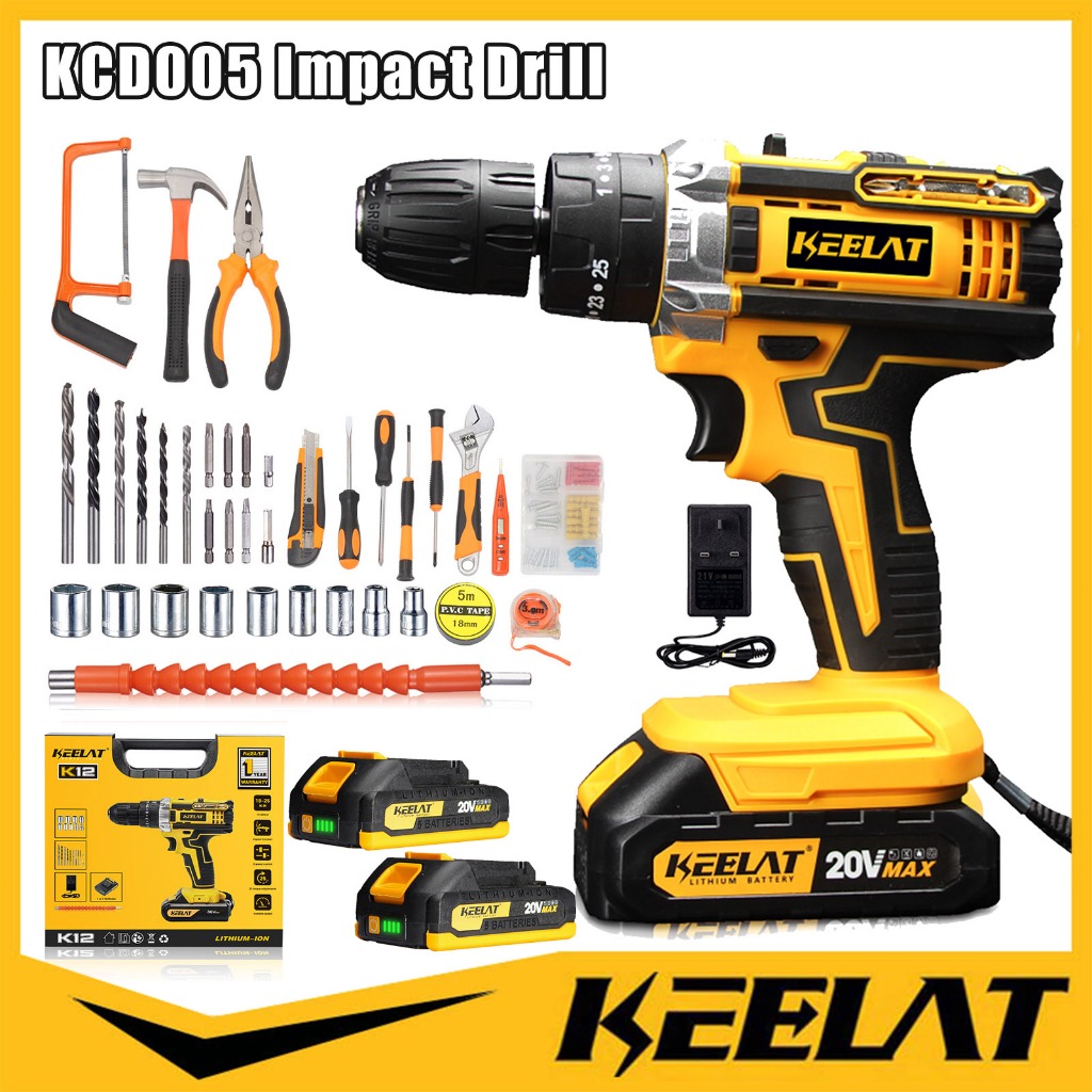KEELAT KCD005 3 IN 1 Electric Drill 12/18/20V Cordless Impact Drill ...