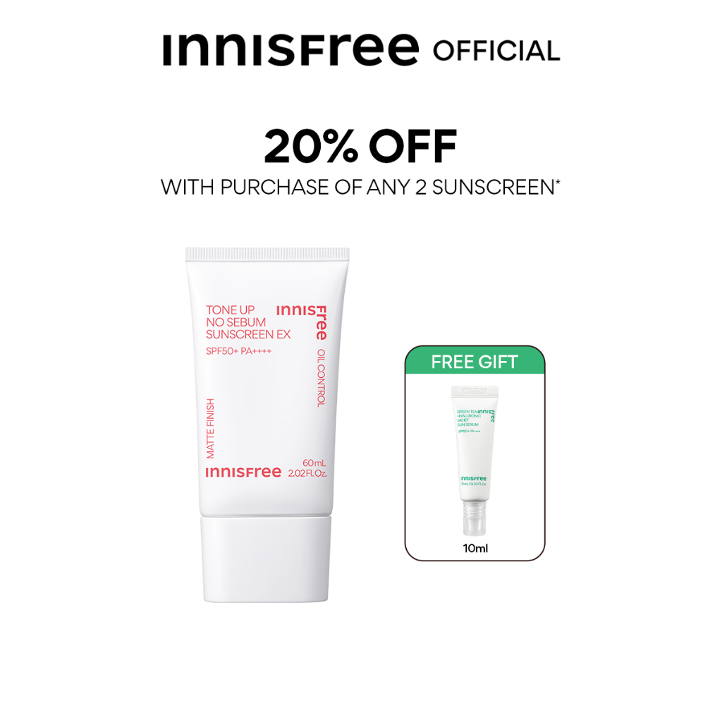[MAY SPECIAL | BUY 2 GET 20% OFF] INNISFREE Tone Up No Sebum Sunscreen EX SPF50+ PA++++ (60ml ...