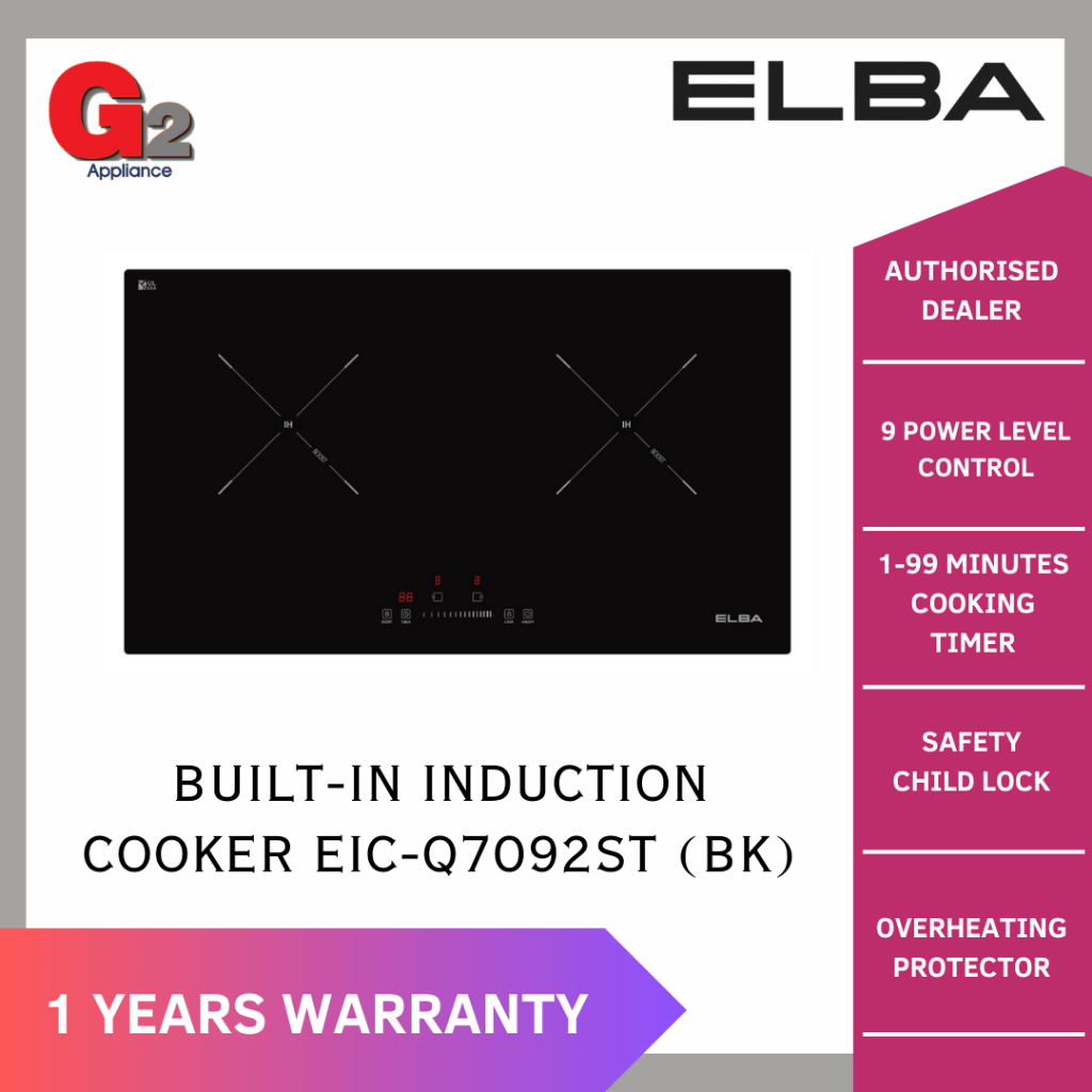 ELBA BUILT-IN INDUCTION COOKER DUAL COOKING ZONES EIC-Q7092ST (BK)-ELBA ...