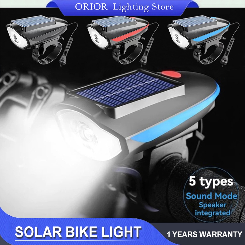 ORIOR 4 In 1 Solar Bicycle Headlight With 120 Decibel Horn 100 Meters ...