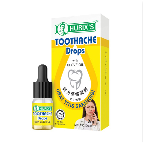 HURIX'S TOOTHACHE DROPS WITH CLOVE OIL 2ml 好力牙痛滴剂 UBAT TITIS SAKIT GIGI ...