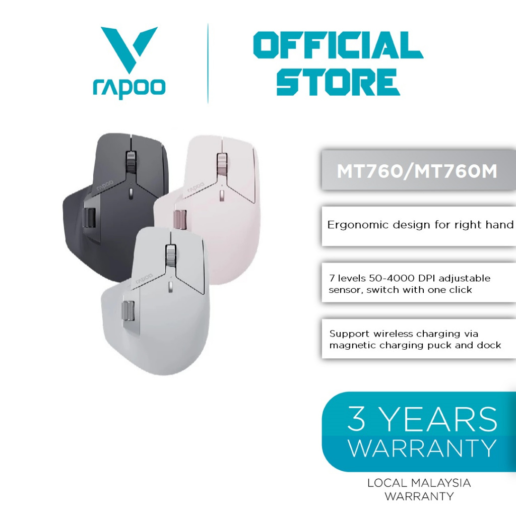 Rapoo Multi-mode Wireless Optical Mouse MT760 Series | Gaming Mouse | White | PINK | Black Mice ...