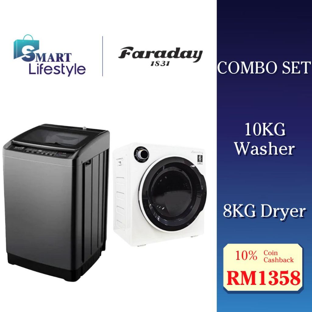 [COMBO SET] KHIND 10KG WASHING MACHINE WM100A + Faraday 8KG Clothes ...