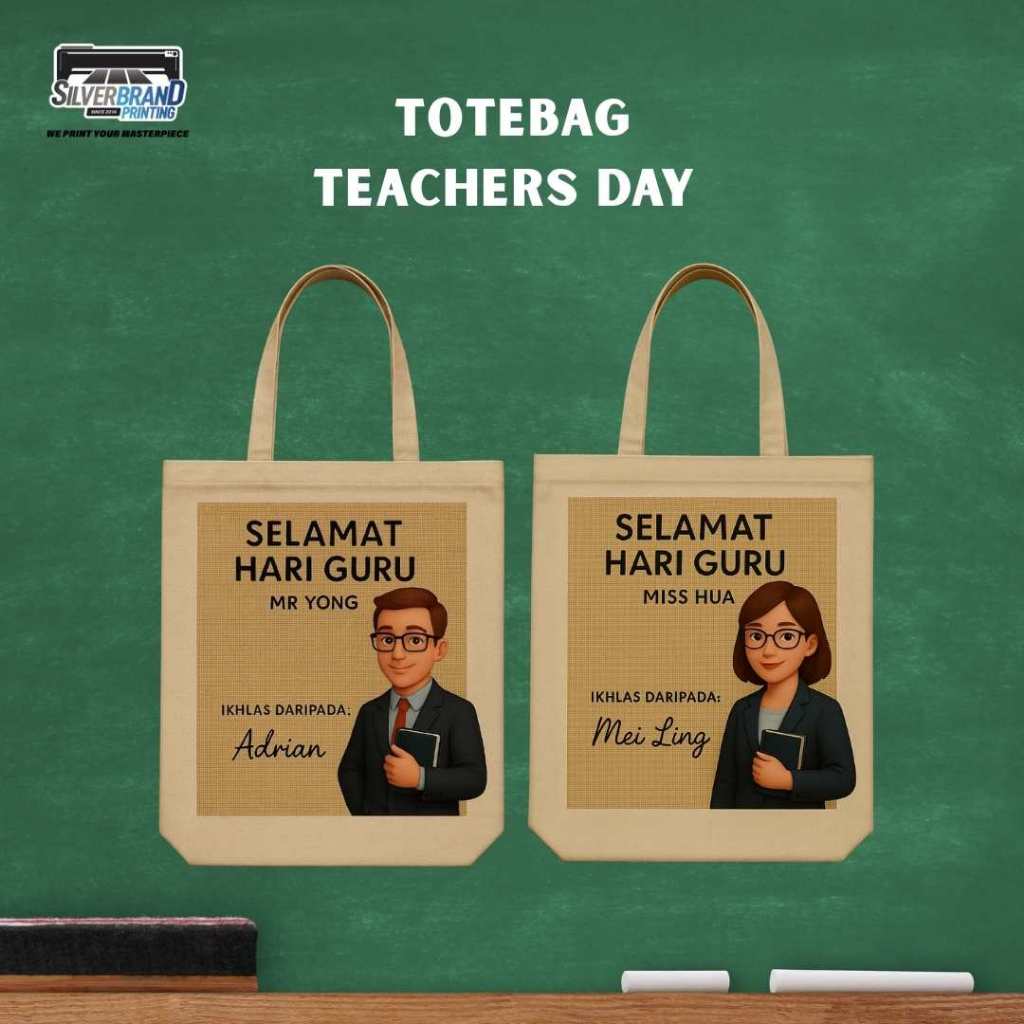 🌸 CUSTOM TEXT TOTE BAG HARI GURU | BEG CANVAS HADIAH CENDERAHATI ...