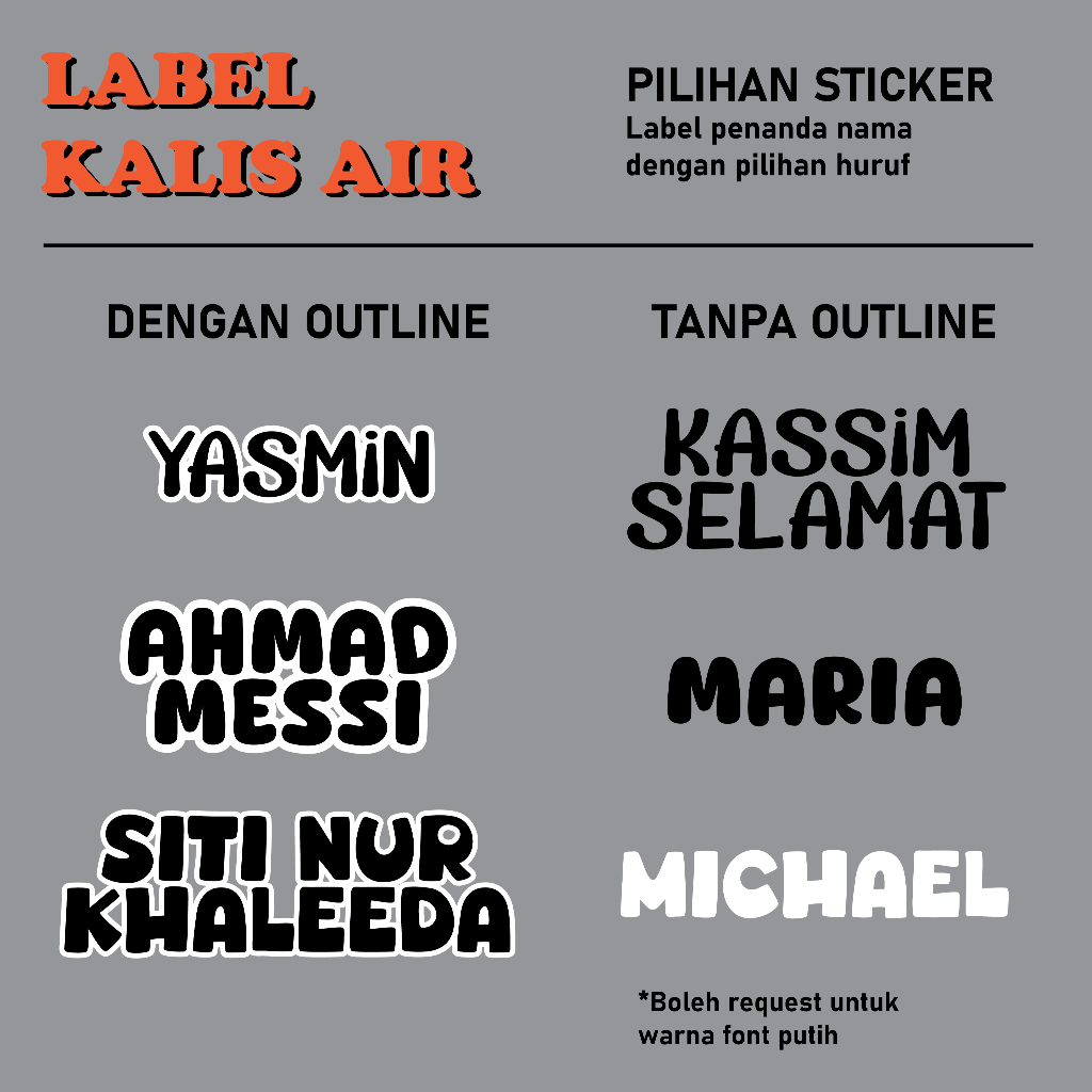 Label Sticker NAMA UV DTF Kalis Air set 20pcs untuk anak sekolah ...