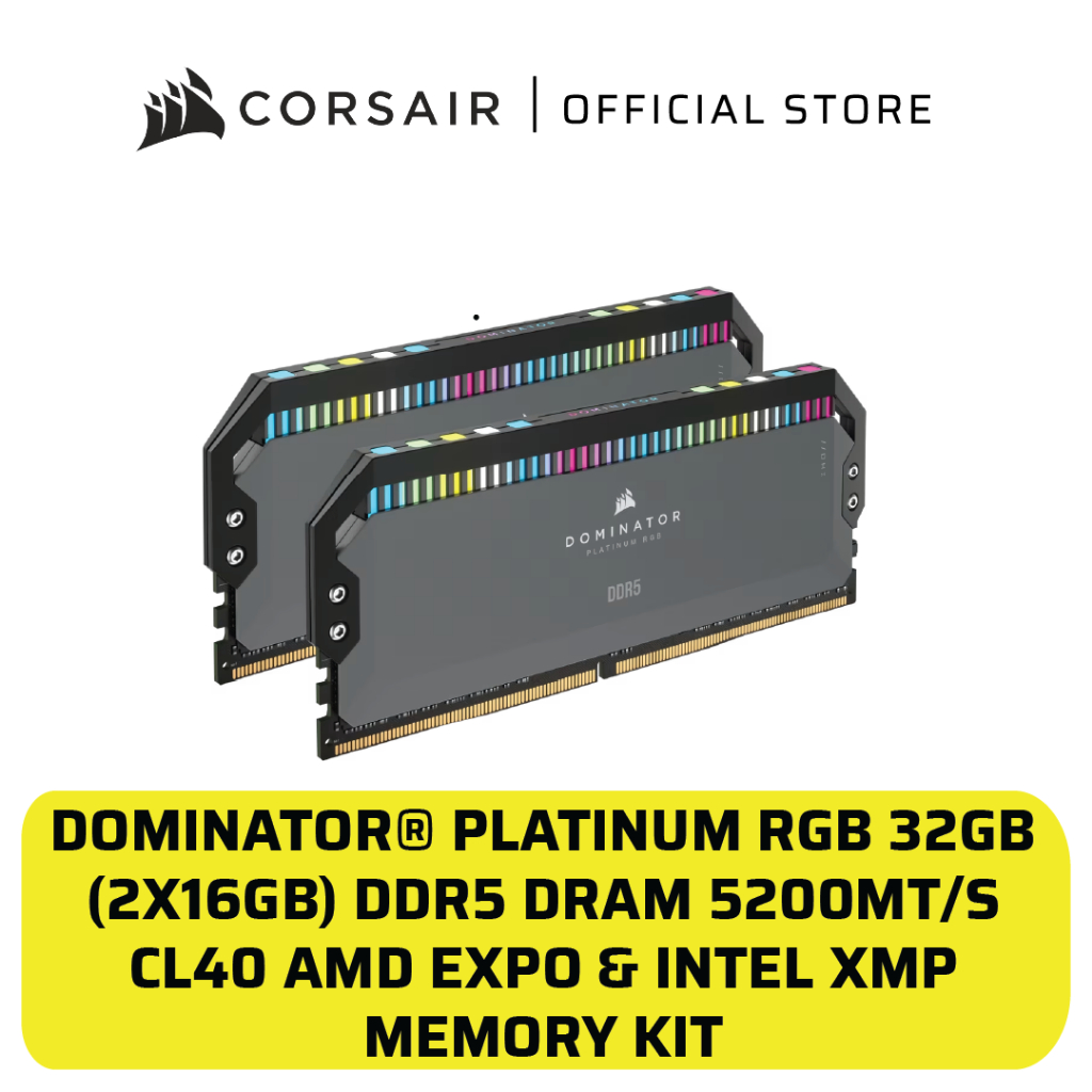 CORSAIR DOMINATOR® PLATINUM RGB 32GB (2x16GB) /64GB (2x32GB) DDR5 DRAM 5200MT/s CL40 AMD EXPO ...