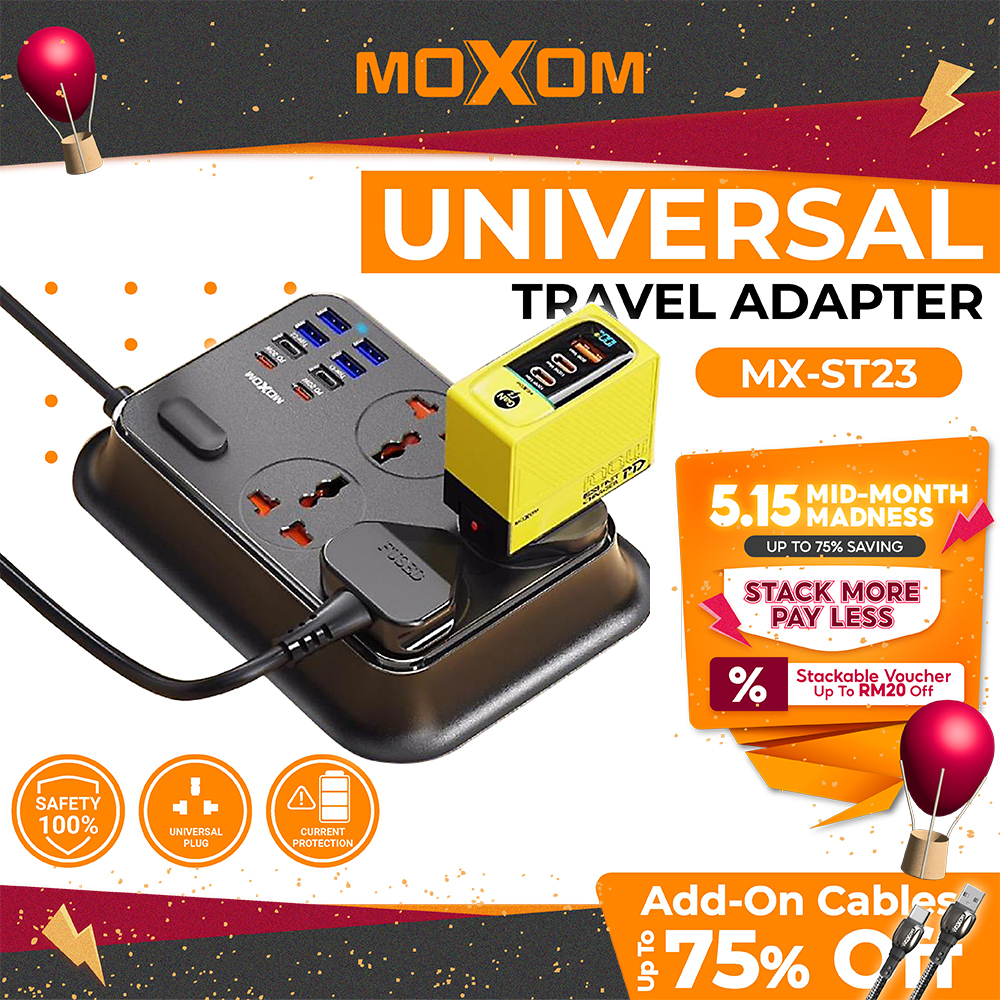 Moxom MX-ST23 12 in 1 PD Power Strip (2 Meter) with 4 Universal Socket ...