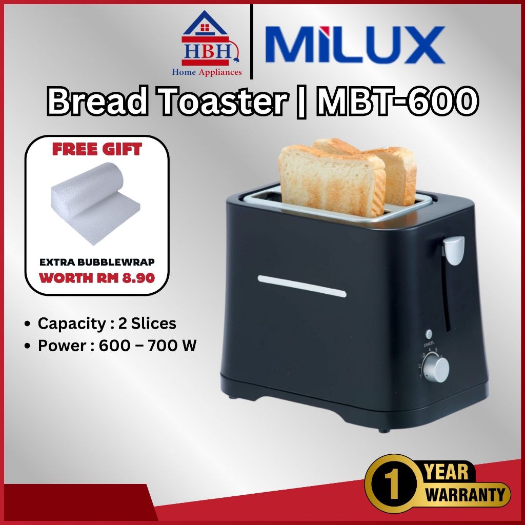 (FreeBubbleWrap) Milux Bread Toaster MBT-600 | Capacity: 2 Slices Power ...