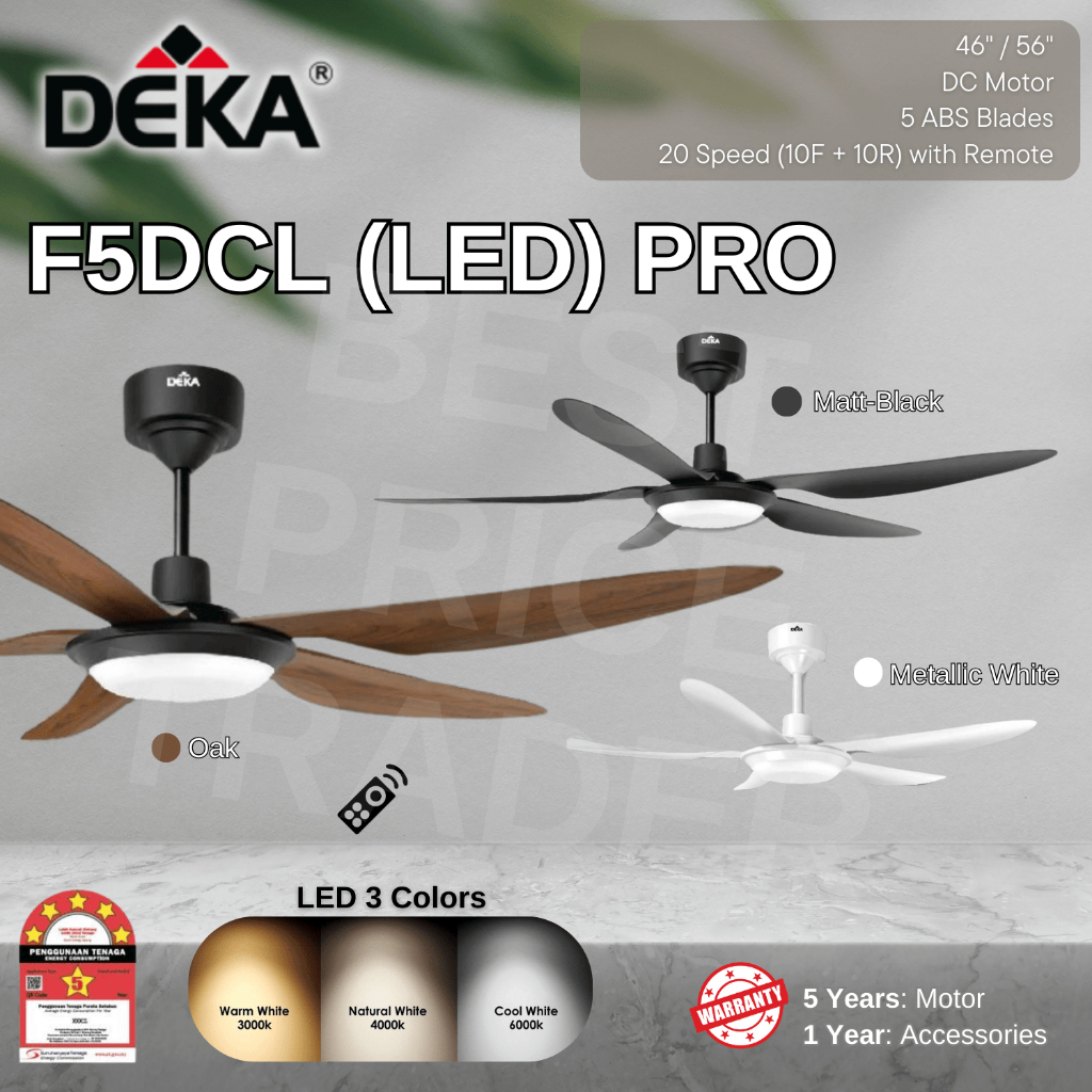 Deka F5DCL (LED) PRO 56"/46" 5 blades 20 Speed (10F + 10R) DC Motor ...