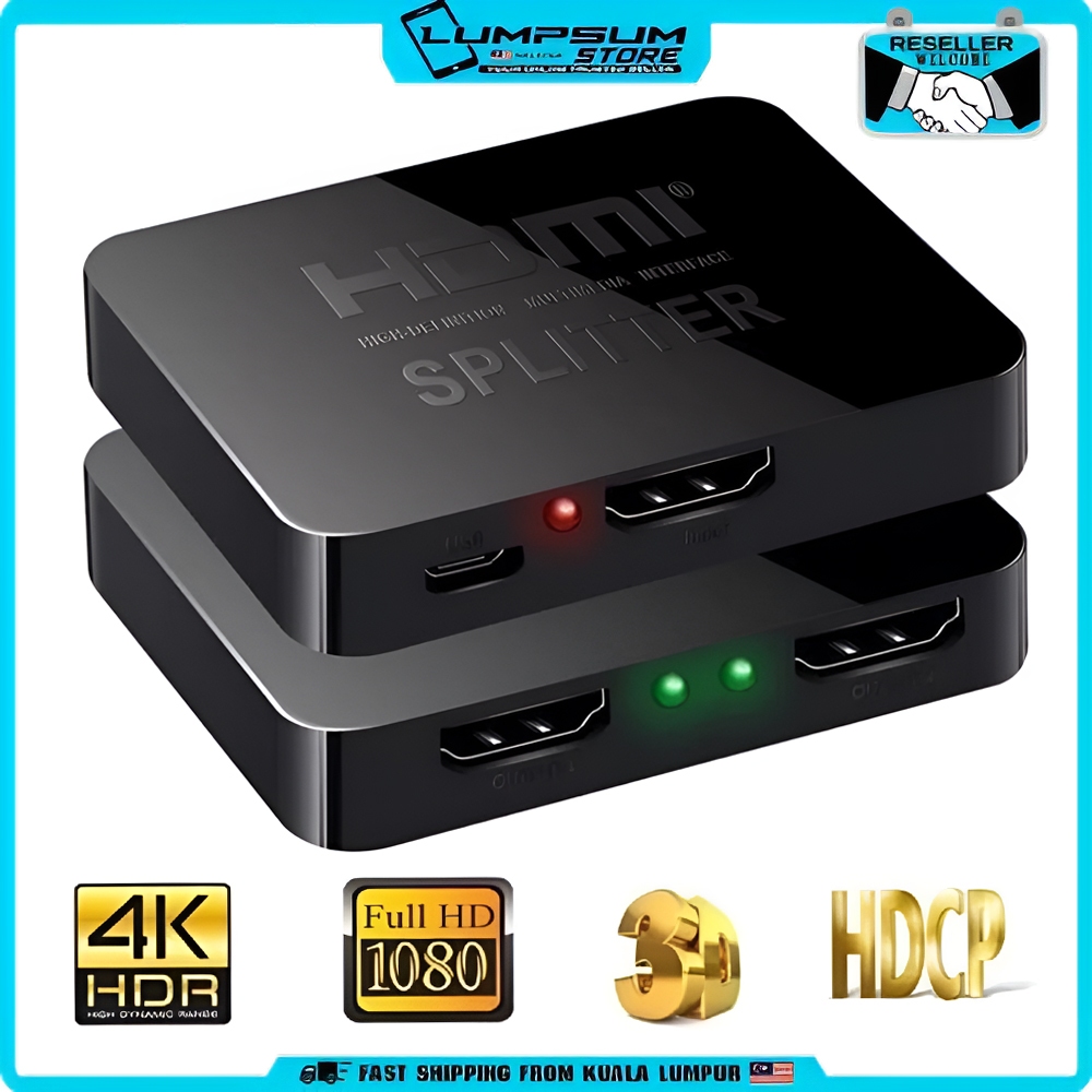 HDMI Splitter 1 in 2 Out 4k Dual Port Spliter Split Screen HDCP Video ...