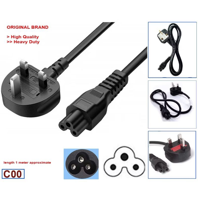Original Branded Laptop 3 Pin Power Cord / Cable From DELL FUJITSU HP ...