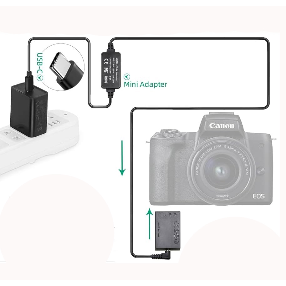 LP-E12 Dummy Battery DR-E12 USB Type C Connector for Canon EOS M M2 M10 ...