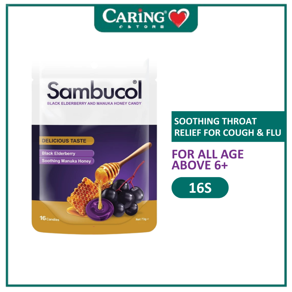 SAMBUCOL SOOTHING CANDY 16S | Soothing Throat Relief for Cough & Flu ...