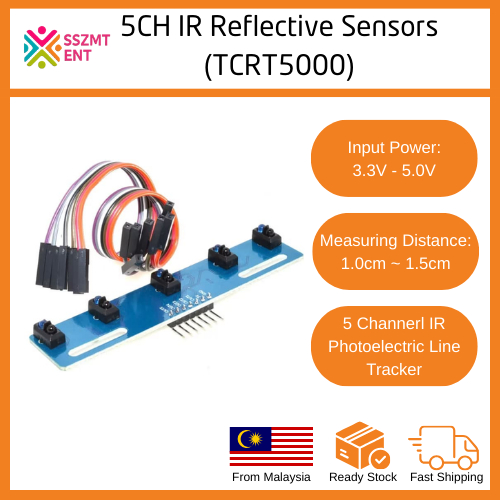 5-Channel TCRT5000 Infrared Reflective Sensor Module Kit | IR Line ...
