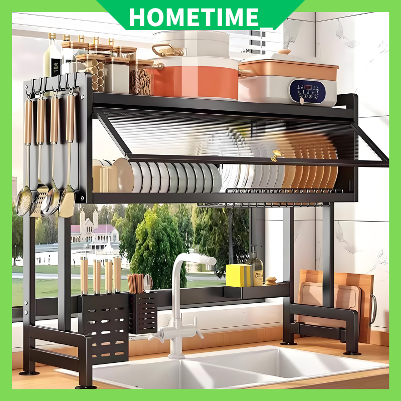 Stainless Steel Rack Dish Rack With Cover Kabinet Dapur Rak Pinggan ...