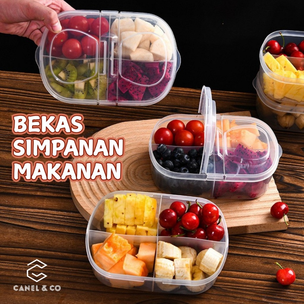Double Compartments Oval Storage Box 双格翻盖椭圆保鲜盒 Kotak Simpanan Bujur Dua ...