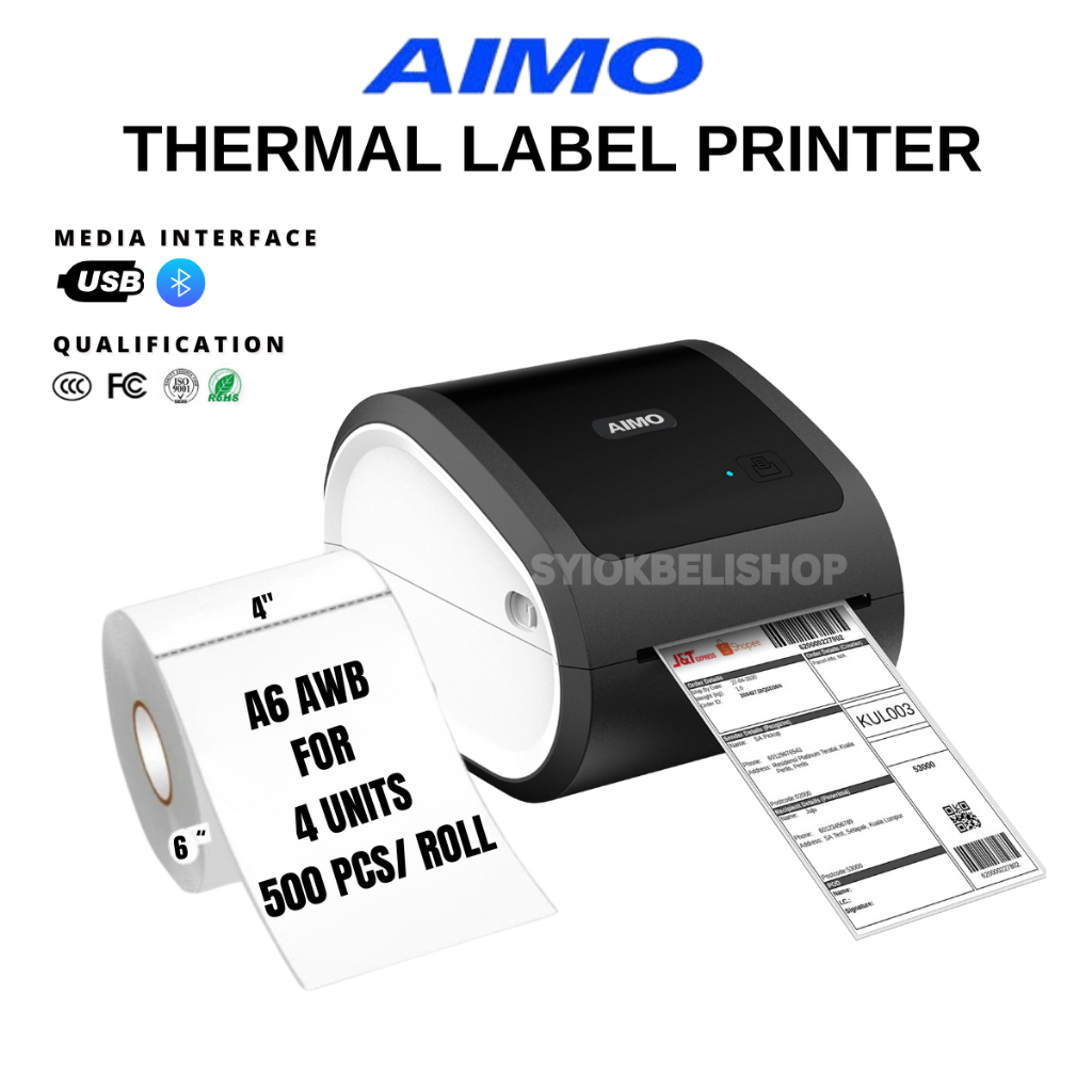 AIMO Thermal Label Printer D520BT A6 Waybill Label USB Bluetooth AWB ...